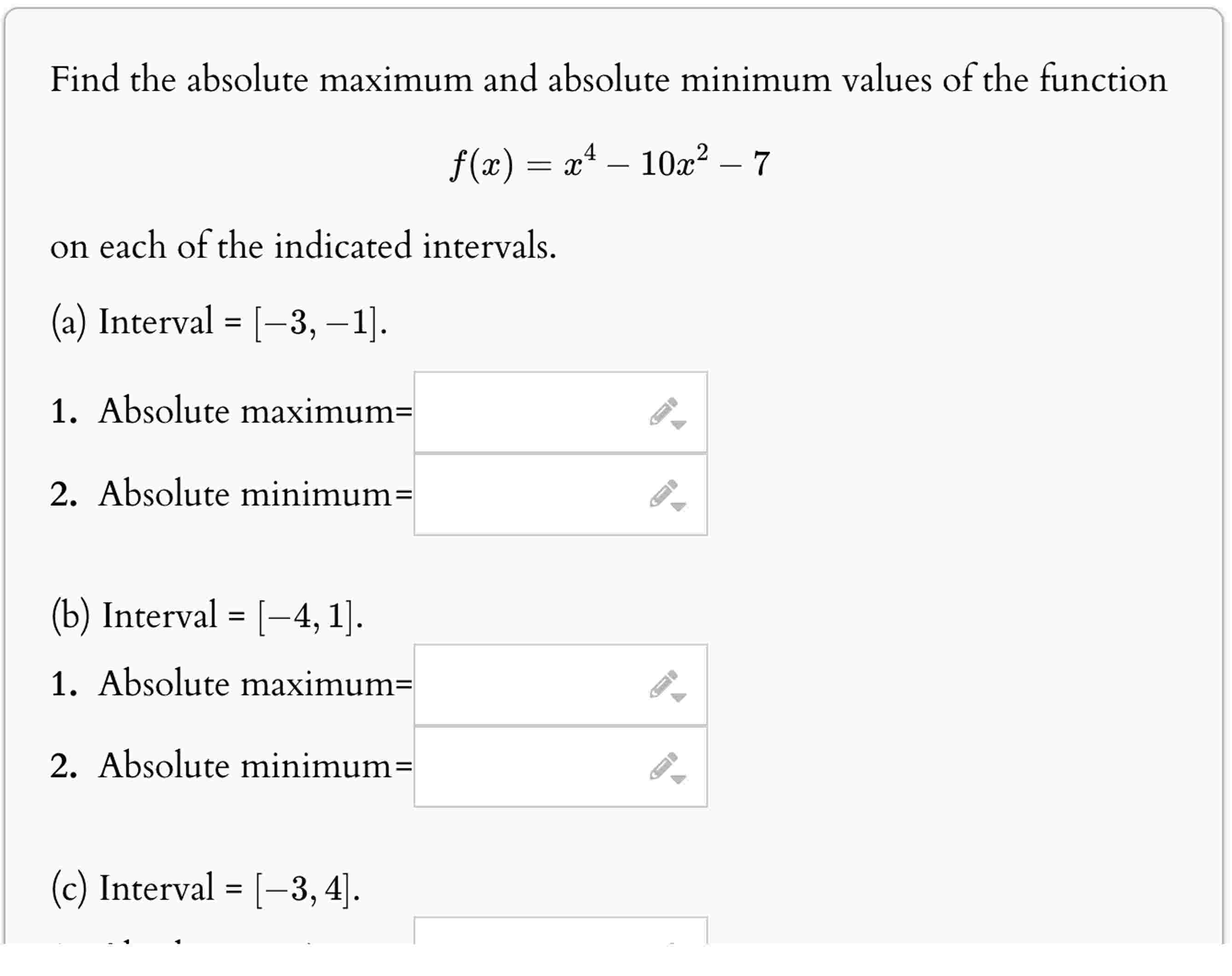 Solved Find the absolute ﻿maximum and absolute ﻿minimum | Chegg.com