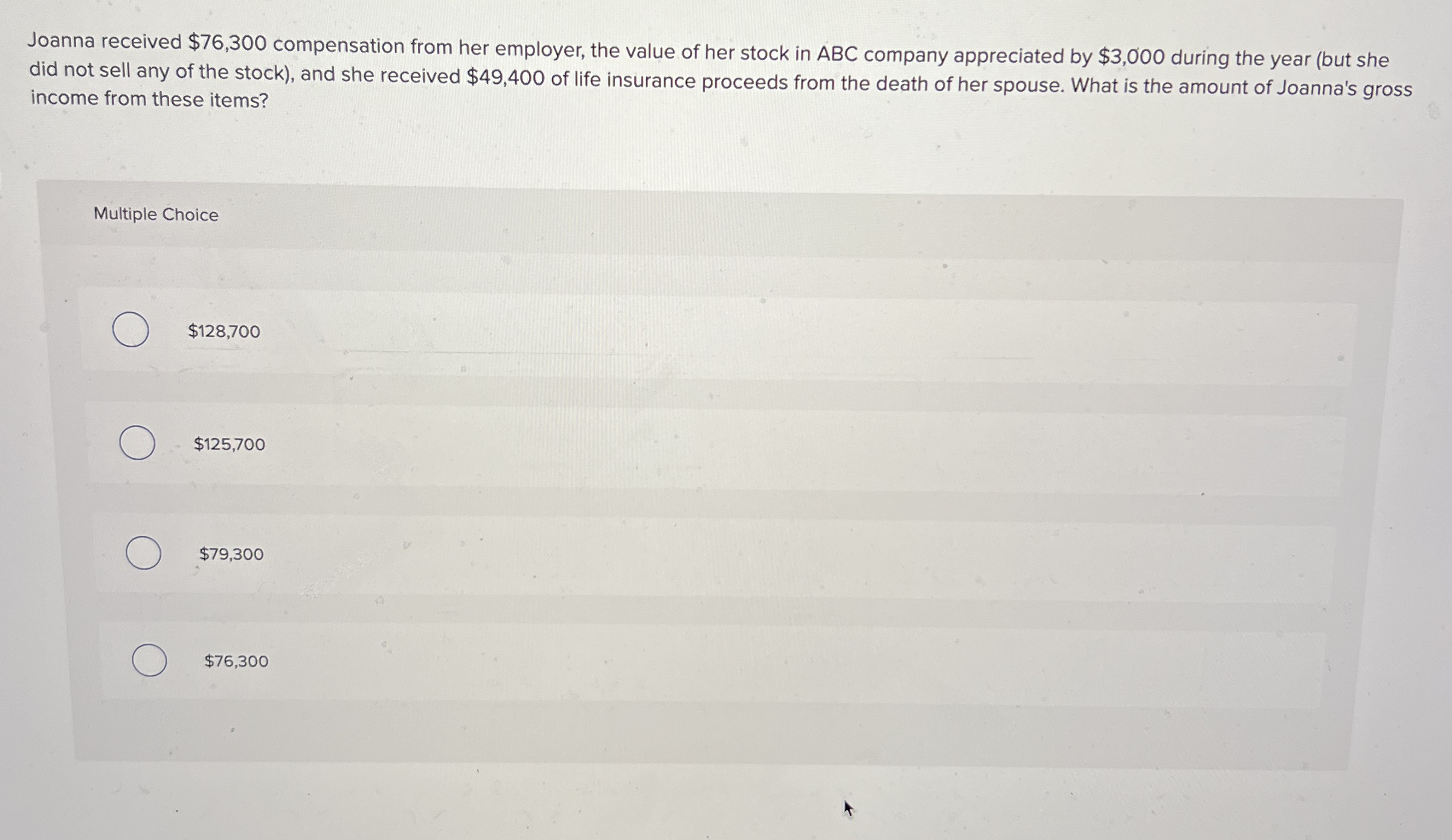 Solved Joanna received $76,300 ﻿compensation from her | Chegg.com