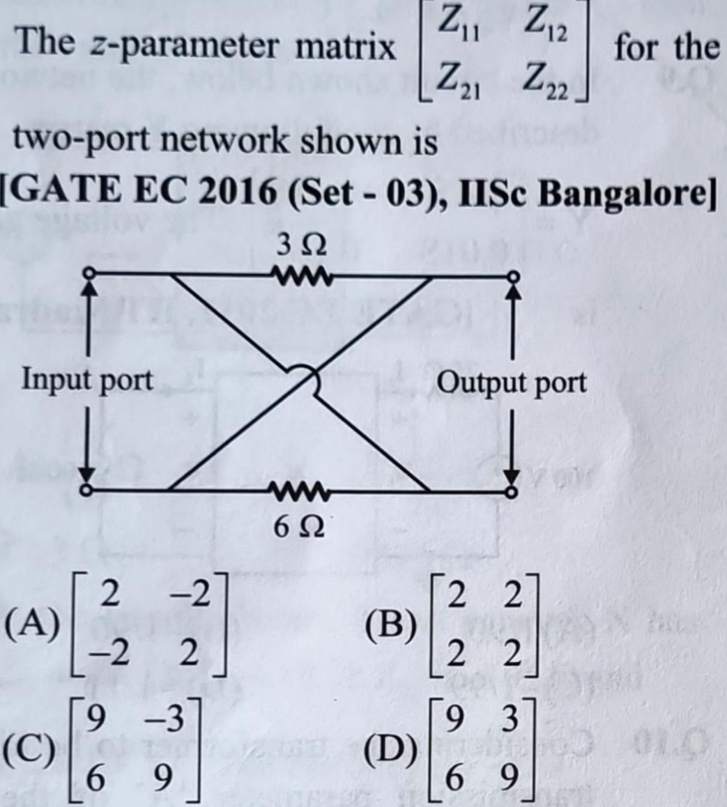 Solved The z-parameter matrix [Z11Z12Z21Z22] ﻿for the | Chegg.com