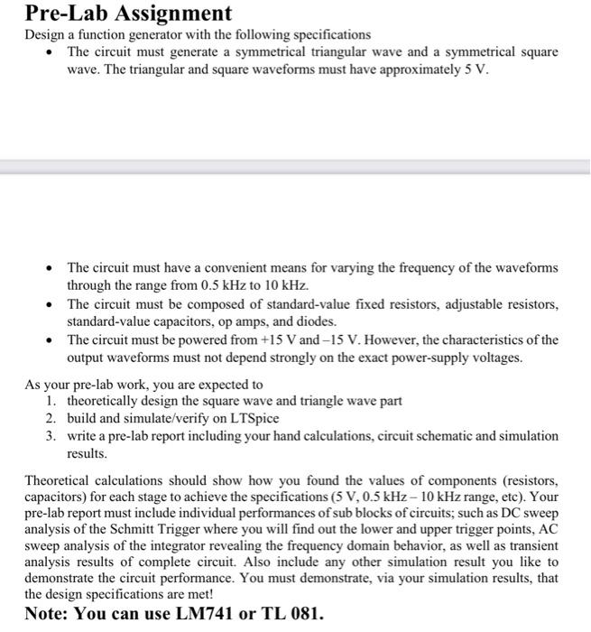 Solved Pre-Lab Assignment Design a function generator with | Chegg.com