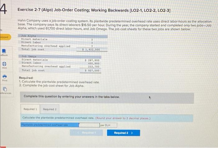 Solved 3 Exercise 2-8 (Algo) Applying Overhead Cost; | Chegg.com