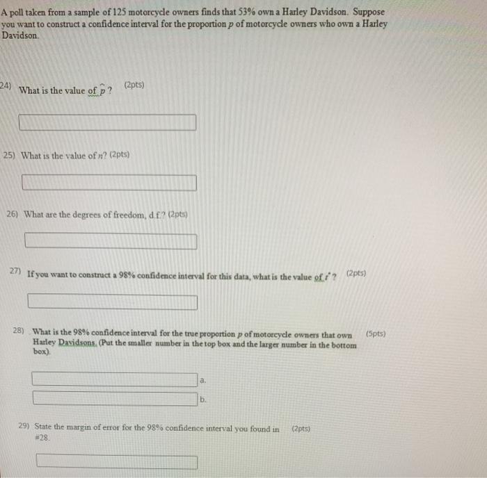 Solved A poll taken from a sample of 125 motorcycle owners | Chegg.com