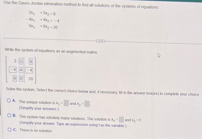 Solved Use the Gauss-Jordan elimination method to find all | Chegg.com