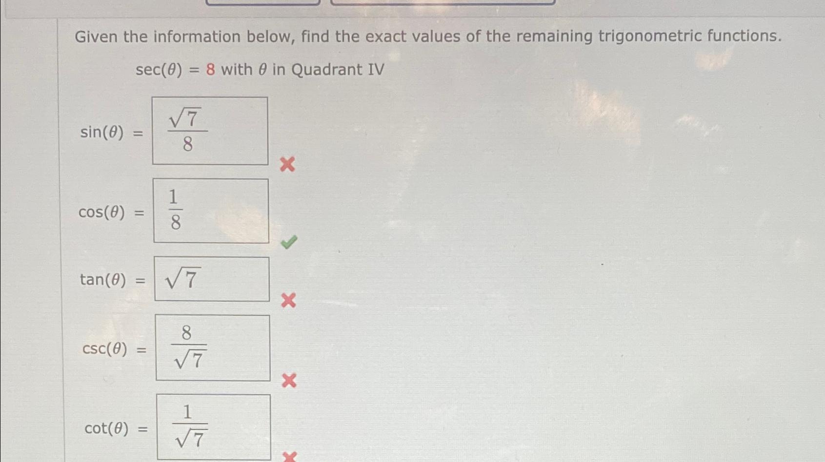Solved Given the information below, find the exact values of | Chegg.com