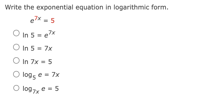 Solved Write the exponential equation in logarithmic | Chegg.com