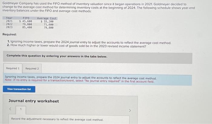 Solved Goldmeyer Company has used the FIFO method of | Chegg.com