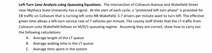 Solved Left Turn Lane Analysis using Queueing Equations. The | Chegg.com