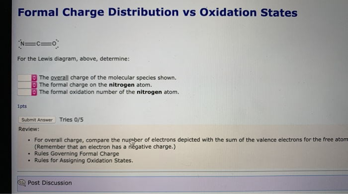 Solved Formal Charge Distribution vs Oxidation States For | Chegg.com