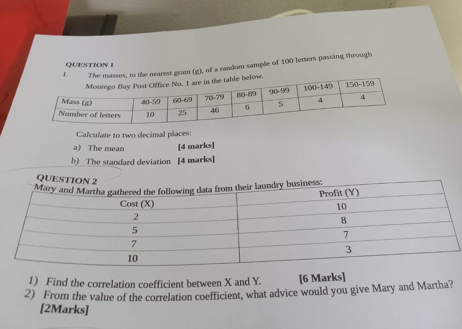 Solved I. The masses, to the nearest gram (g), of a random | Chegg.com
