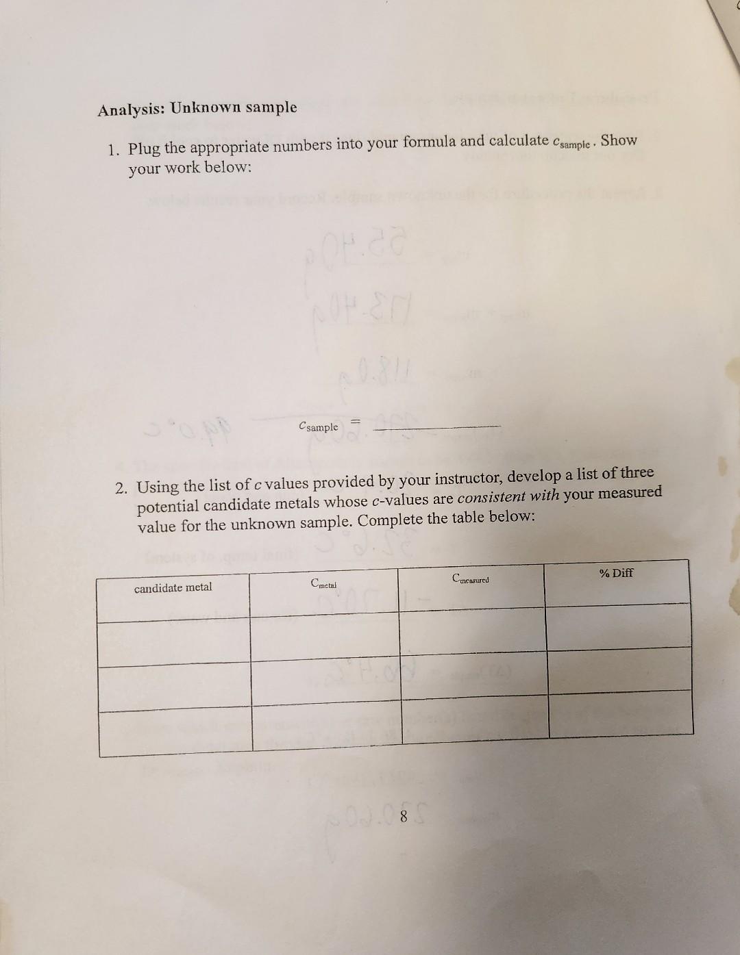 Solved Analysis: 1. For clarity, copy all the raw data you | Chegg.com