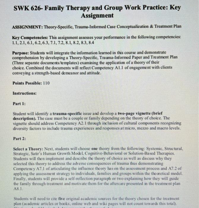 SWK 626- Family Therapy and Group Work Practice: Key | Chegg.com
