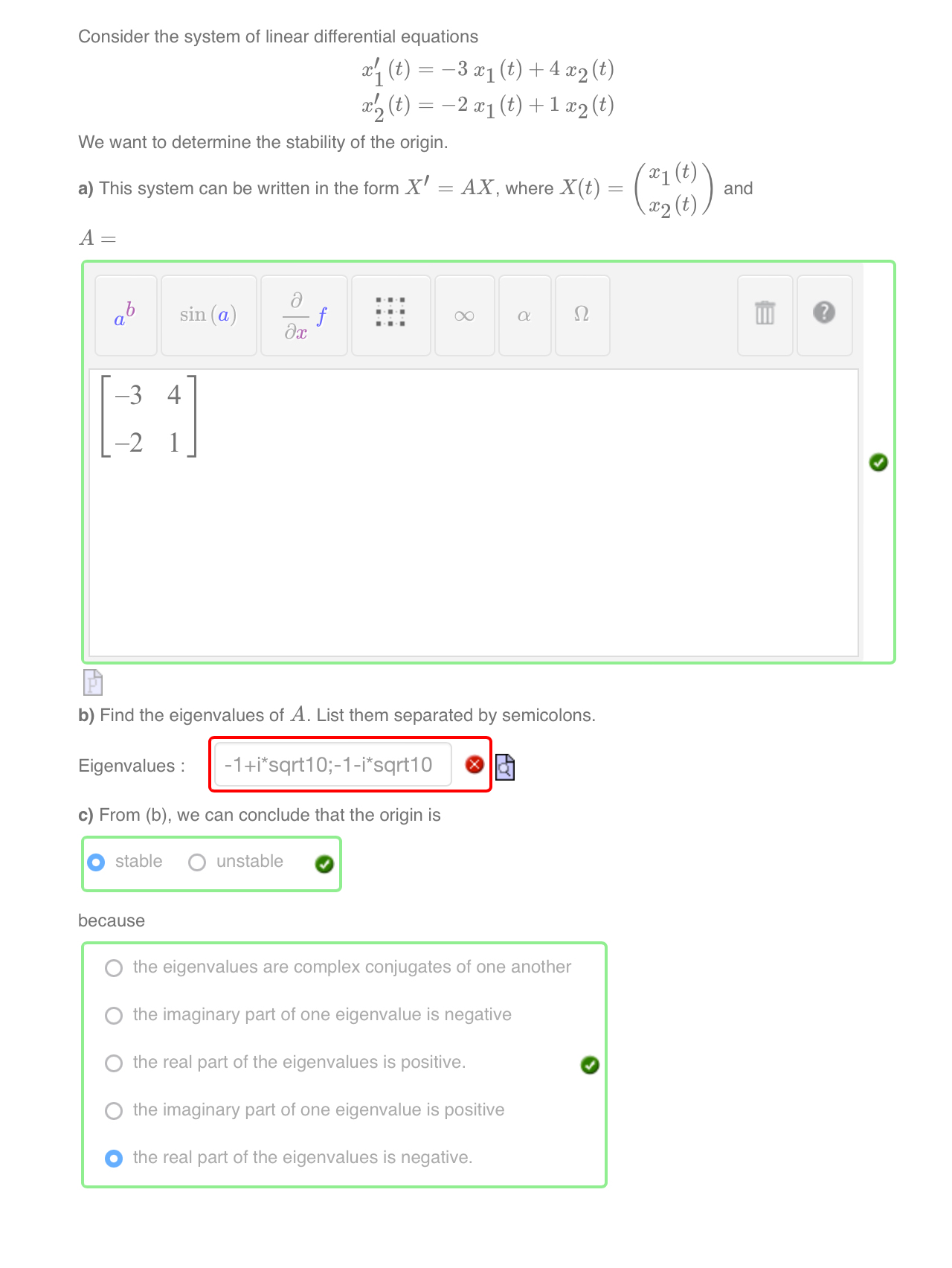 Consider the system of linear differential | Chegg.com
