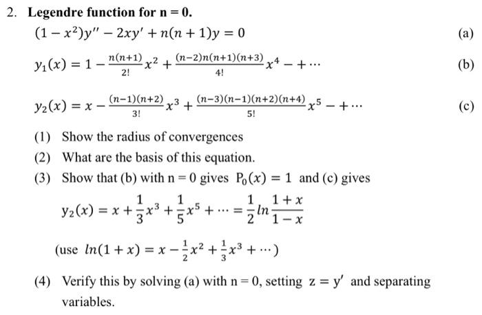 Solved 2. Legendre function for n=0. | Chegg.com
