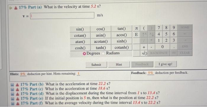 Solved (5\%) Problem 16: A detailed graph of velocity versus | Chegg.com