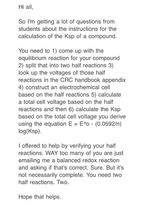 Solved Determination of Ksp Using a table of standard | Chegg.com