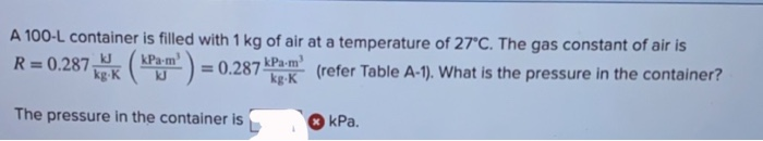 A 100-L container is filled with 1 kg of air at a | Chegg.com