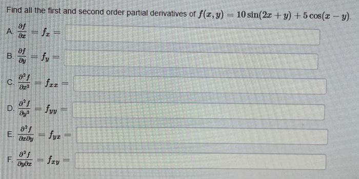 Solved Find all the first and second order partial | Chegg.com
