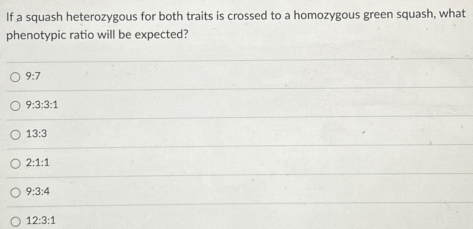 Solved If a squash heterozygous for both traits is crossed | Chegg.com