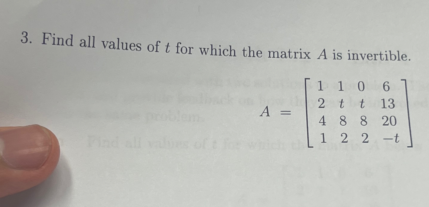 Solved Find all values of t ﻿for which the matrix A ﻿is | Chegg.com