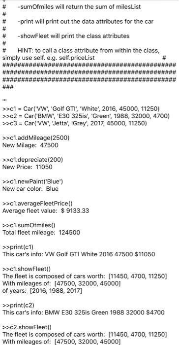 Solved ## # # # Create a Car class. # # To create a car | Chegg.com
