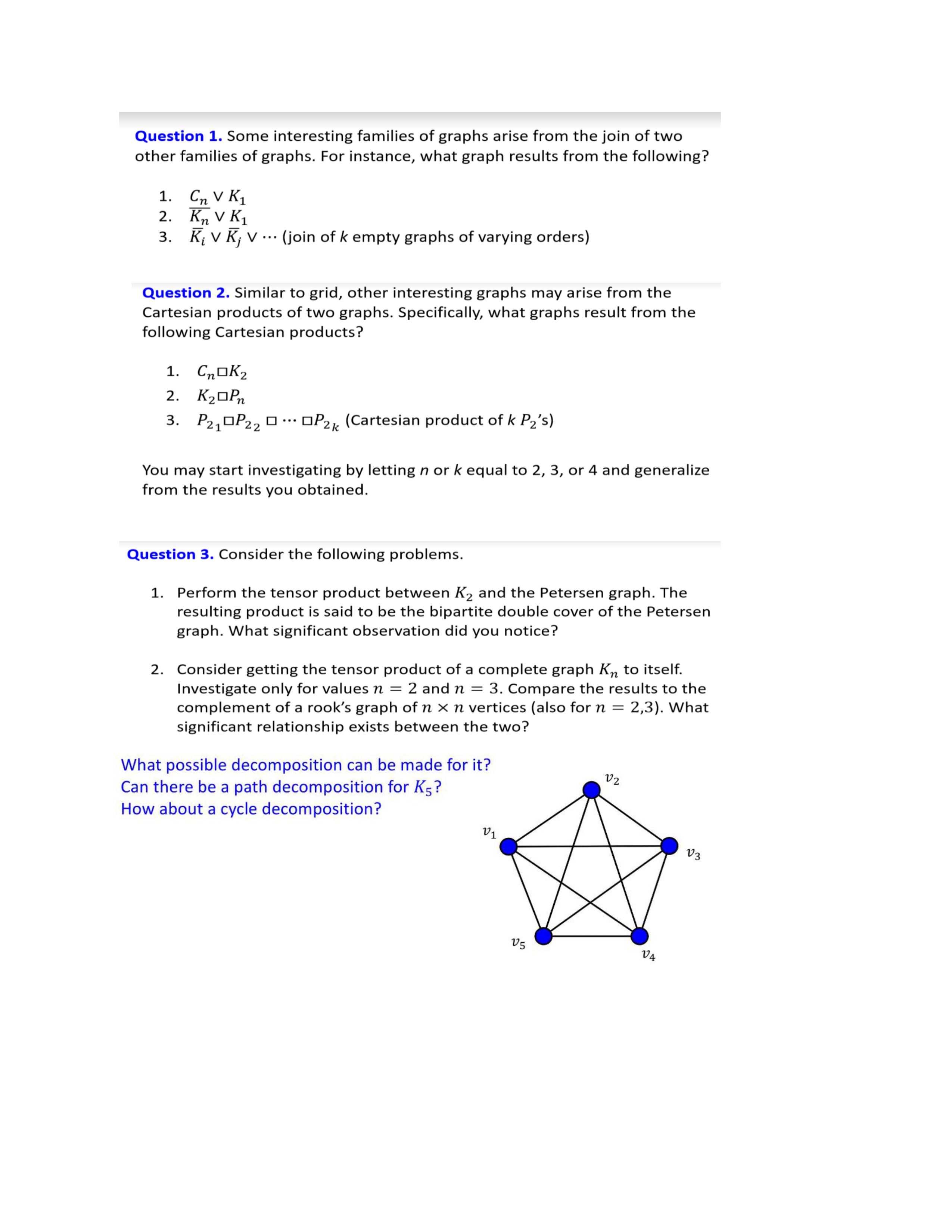 Solved Question 1. ﻿Some interesting families of graphs | Chegg.com