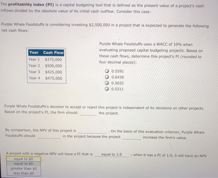 Solved The profitability index (PI) is a capital budgeting | Chegg.com