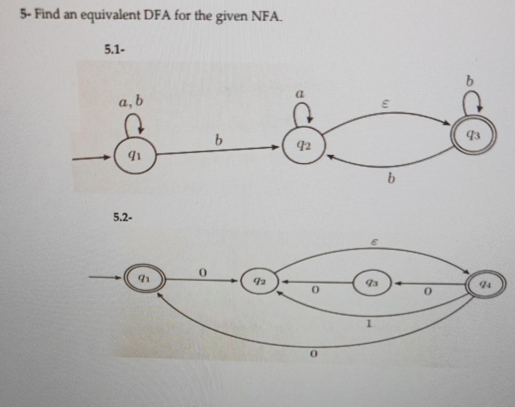 Solved 5- Find an equivalent DFA for the given NFA. 5.1- EZ | Chegg.com