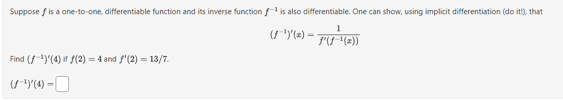 Solved Suppose f ﻿is a one-to-one, differentiable function | Chegg.com