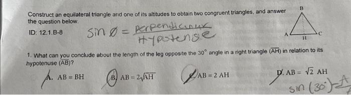 Solved Construct an equilateral triangle and one of its | Chegg.com