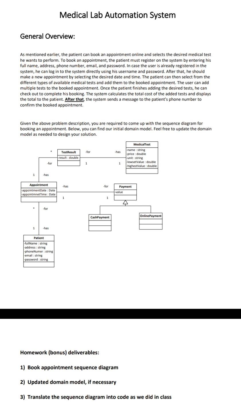 Solved Medical Lab Automation System General Overview: As | Chegg.com
