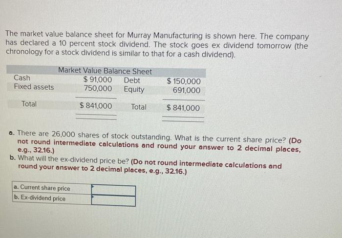 Solved The market value balance sheet for Murray | Chegg.com