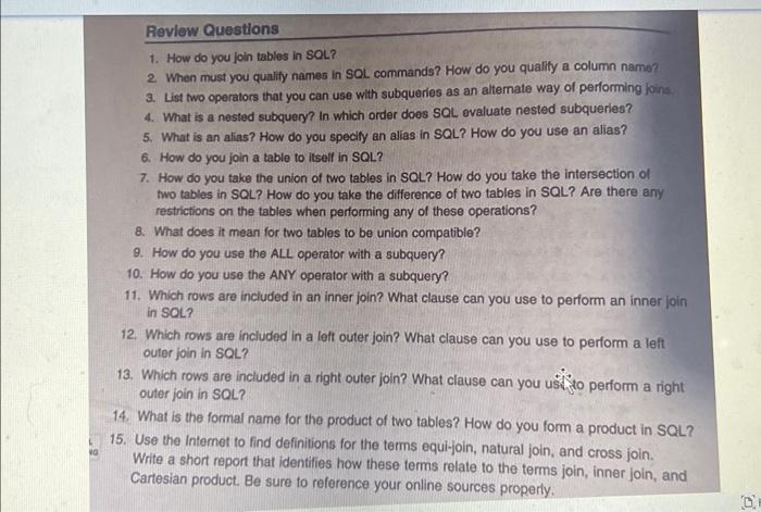 Solved 1. How do you join tables in SQL? 2. When must you | Chegg.com