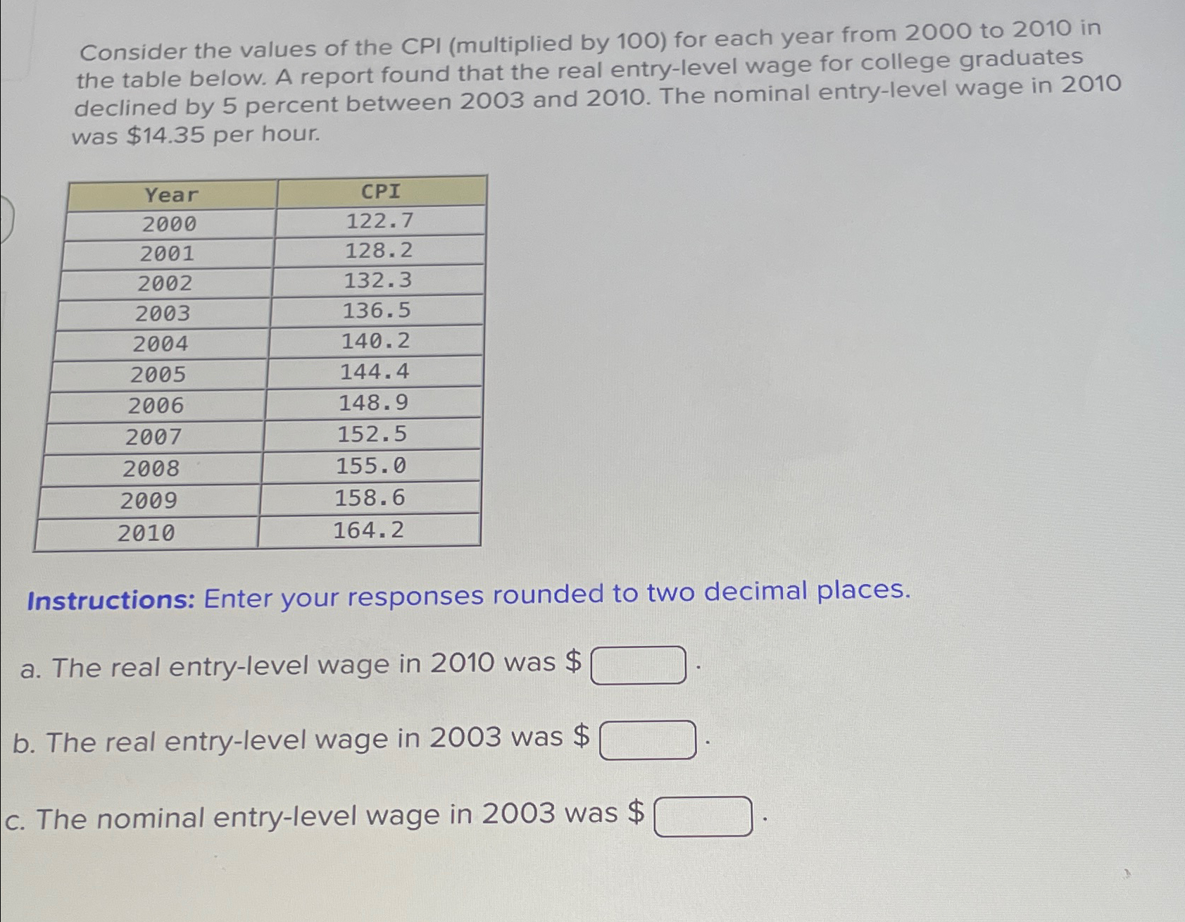 Solved Consider the values of the CPI (multiplied by 100) | Chegg.com
