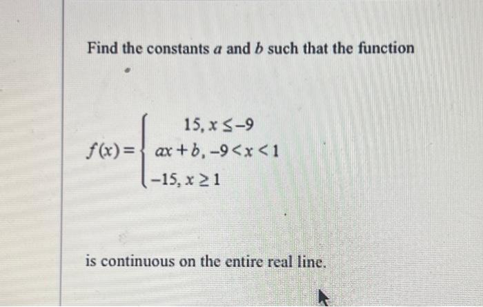 Solved Find the constants a and b such that the function 15, | Chegg.com