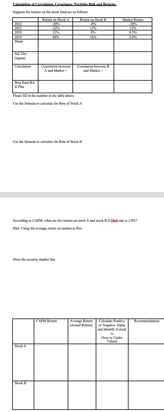 Calculation of Correlation. Covariance. Portfolio | Chegg.com