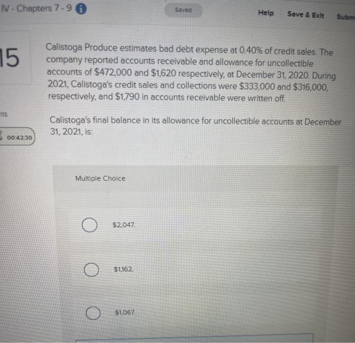 Solved - Chapters 7-9 Saved Help Save & Exit Subm 15 | Chegg.com