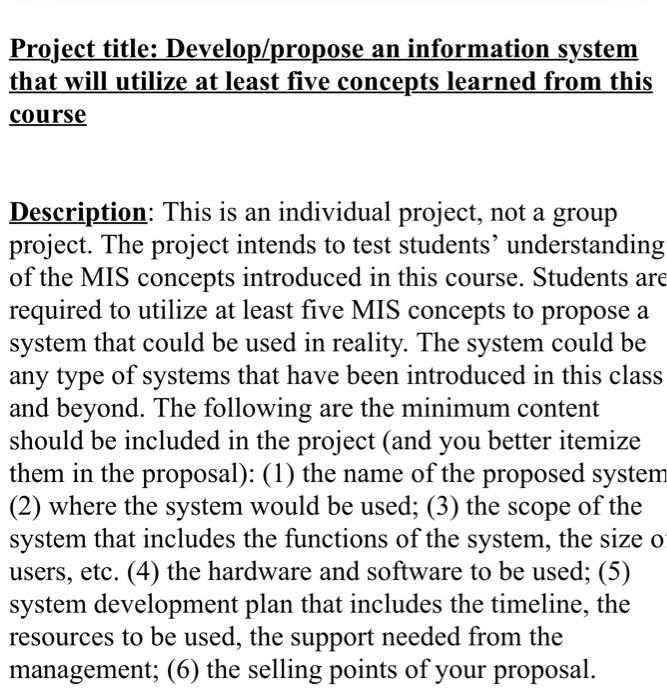 Solved Project title: Develop/propose an information system | Chegg.com