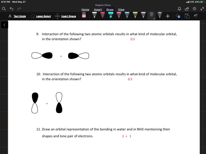 Solved 9:51 PM Wed May 27 LTE 43% E Home Organic Chem Insert | Chegg.com