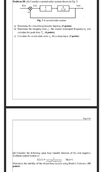 Solved Problem III. (1) Consider a second-order system shown | Chegg.com