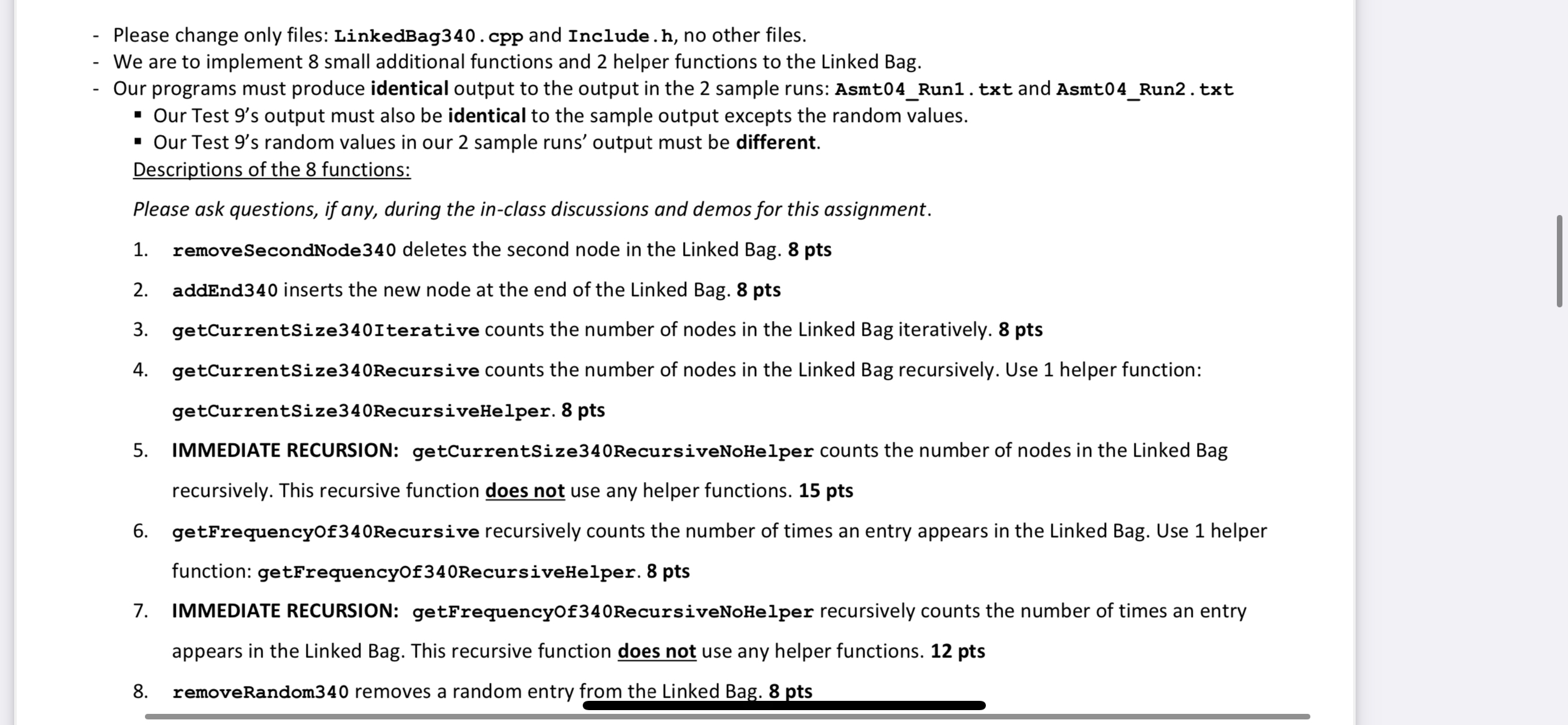 Solved -Please change only files: LinkedBag340. ﻿cpp and | Chegg.com