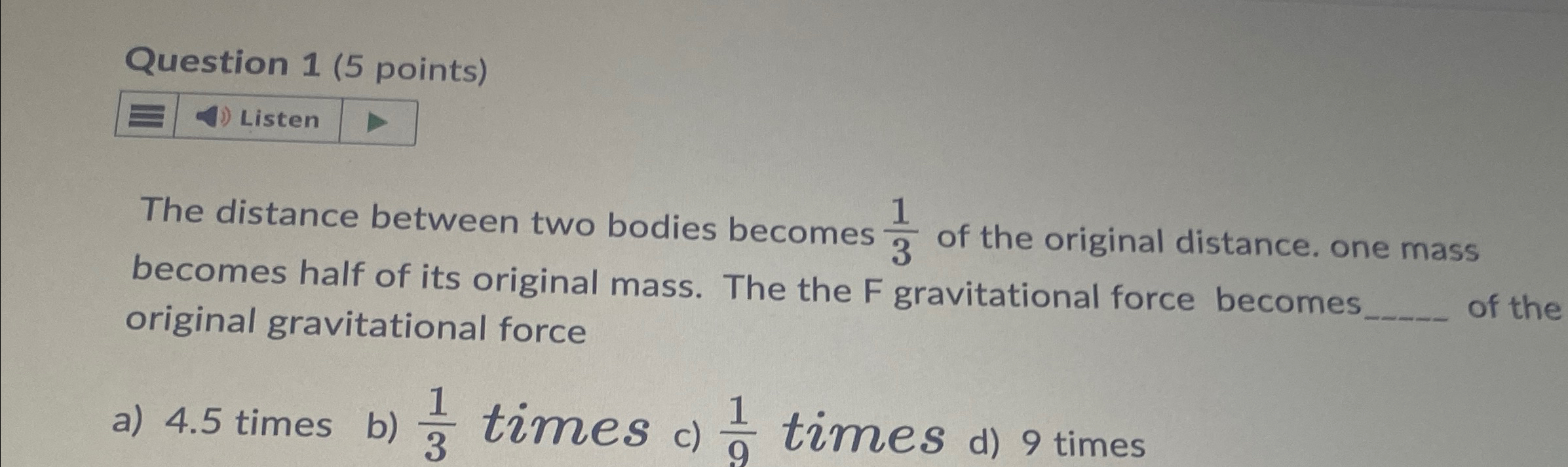 Solved Question 1 (5 ﻿points)ListenThe distance between two | Chegg.com