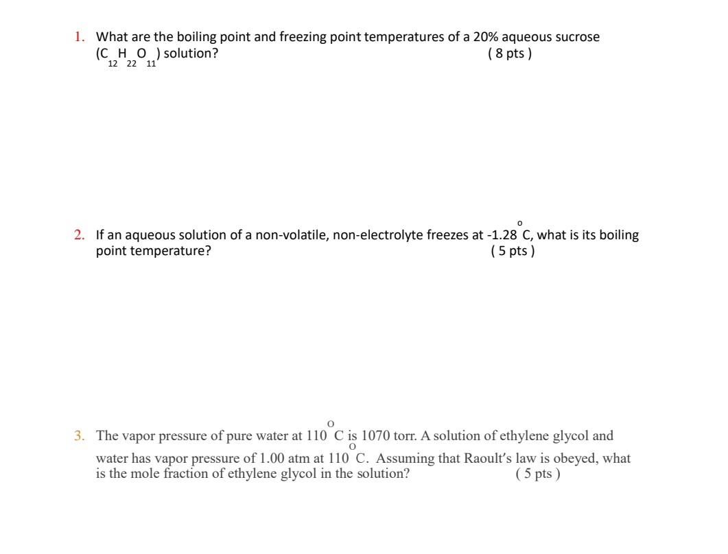 Solved 1. What are the boiling point and freezing point | Chegg.com