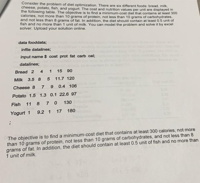 Solved Consider the problem of diet optimization. There are | Chegg.com
