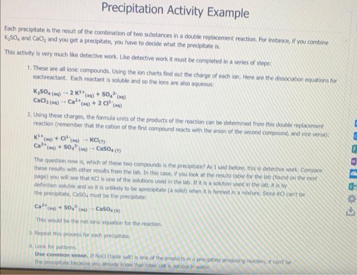 Solved Precipitation Activity Example Each precipitate is | Chegg.com