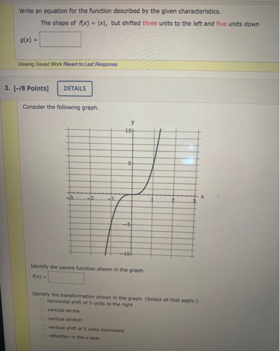 Solved Write An Equation For The Function Described By The