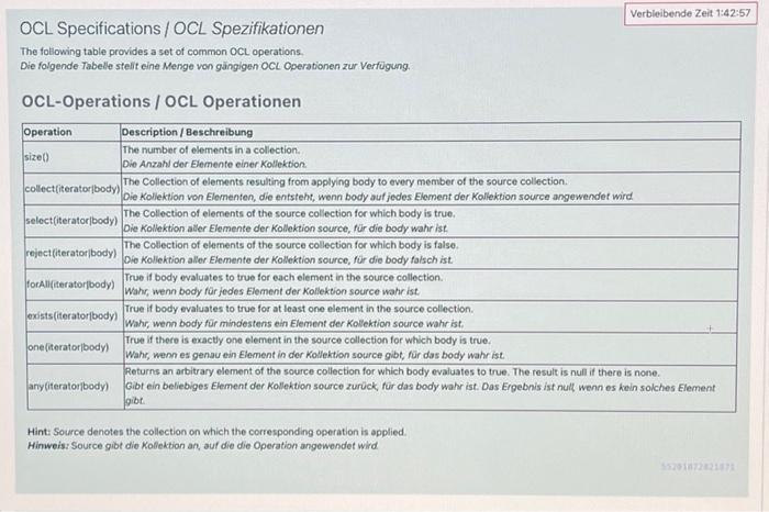 Solved Ocl Specifications Ocl Spezifikationen The