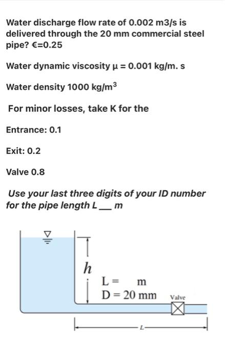 Solved Water discharge flow rate of 0.002 m3/s is delivered | Chegg.com