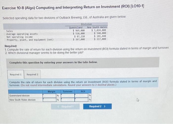 Solved Exercise 10-8 (Algo) Computing and Interpreting | Chegg.com