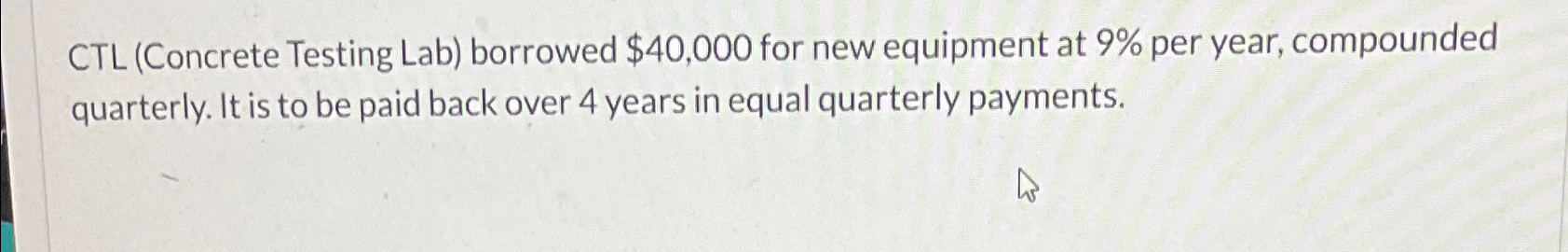 Solved CTL (Concrete Testing Lab) ﻿borrowed $40,000 ﻿for new | Chegg.com