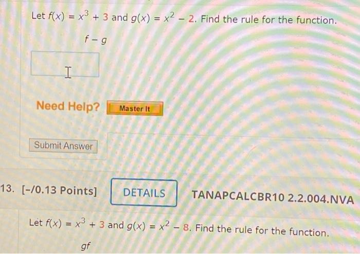 Solved Let f(x) = x3 + 3 and g(x) = x2 – 2. Find the rule | Chegg.com